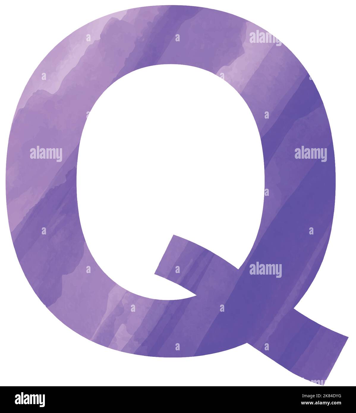 English alphabet, letter Q painted with watercolor blue blue paints ...