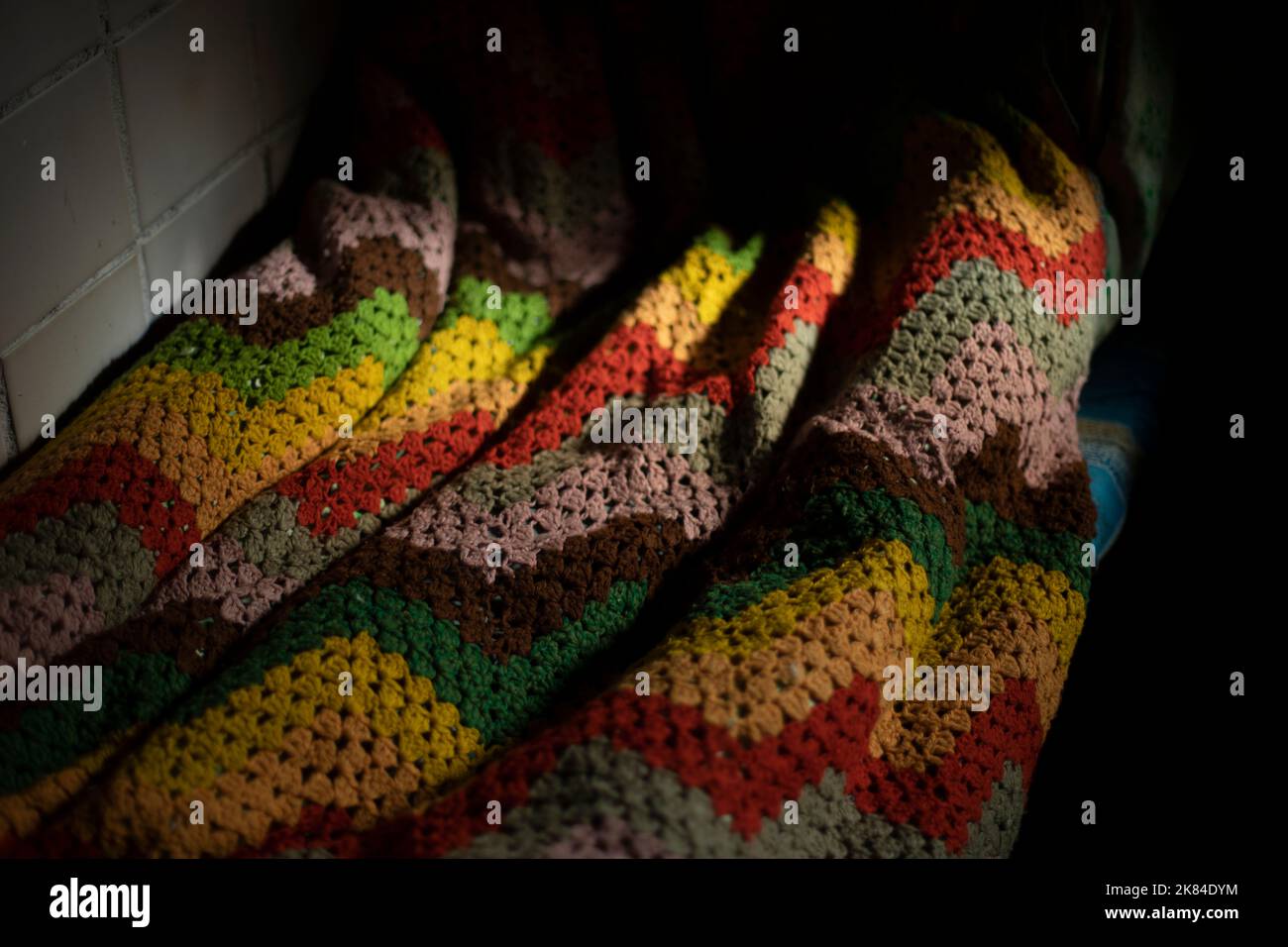 Old plaid. Blanket in detail. Woven thread. Coloured bedspread. Quilted ...