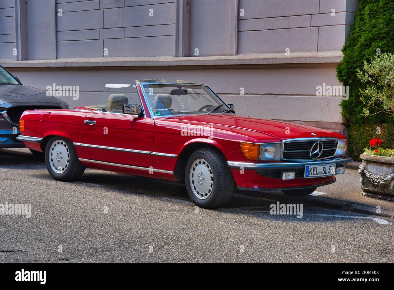 BADEN BADEN, GERMANY - JULY 2022: red mercedes benz 350 slc cabrio ...