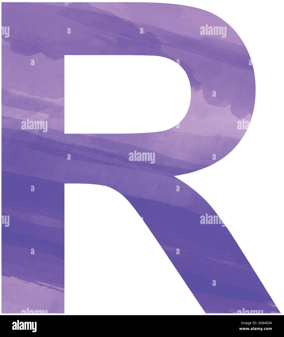 English alphabet, letter R painted with watercolor blue blue paints ...