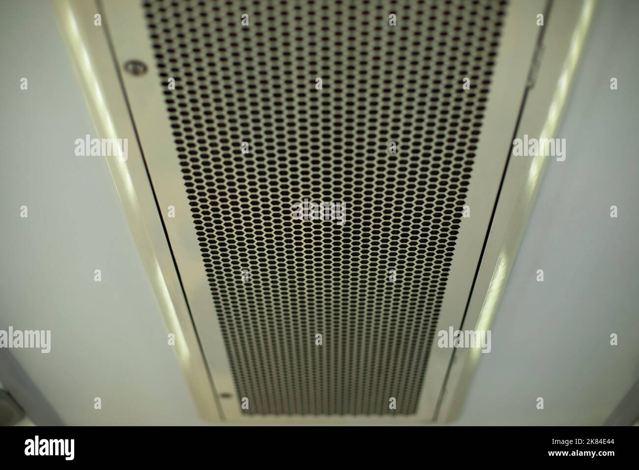 Air conditioning on ceiling of bus. Hatch in transport. Bus was flown ...