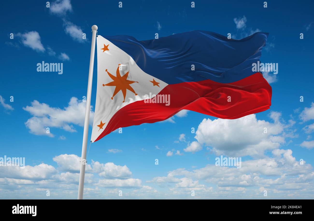 flag of Negros Republic, asia at cloudy sky background, panoramic view ...