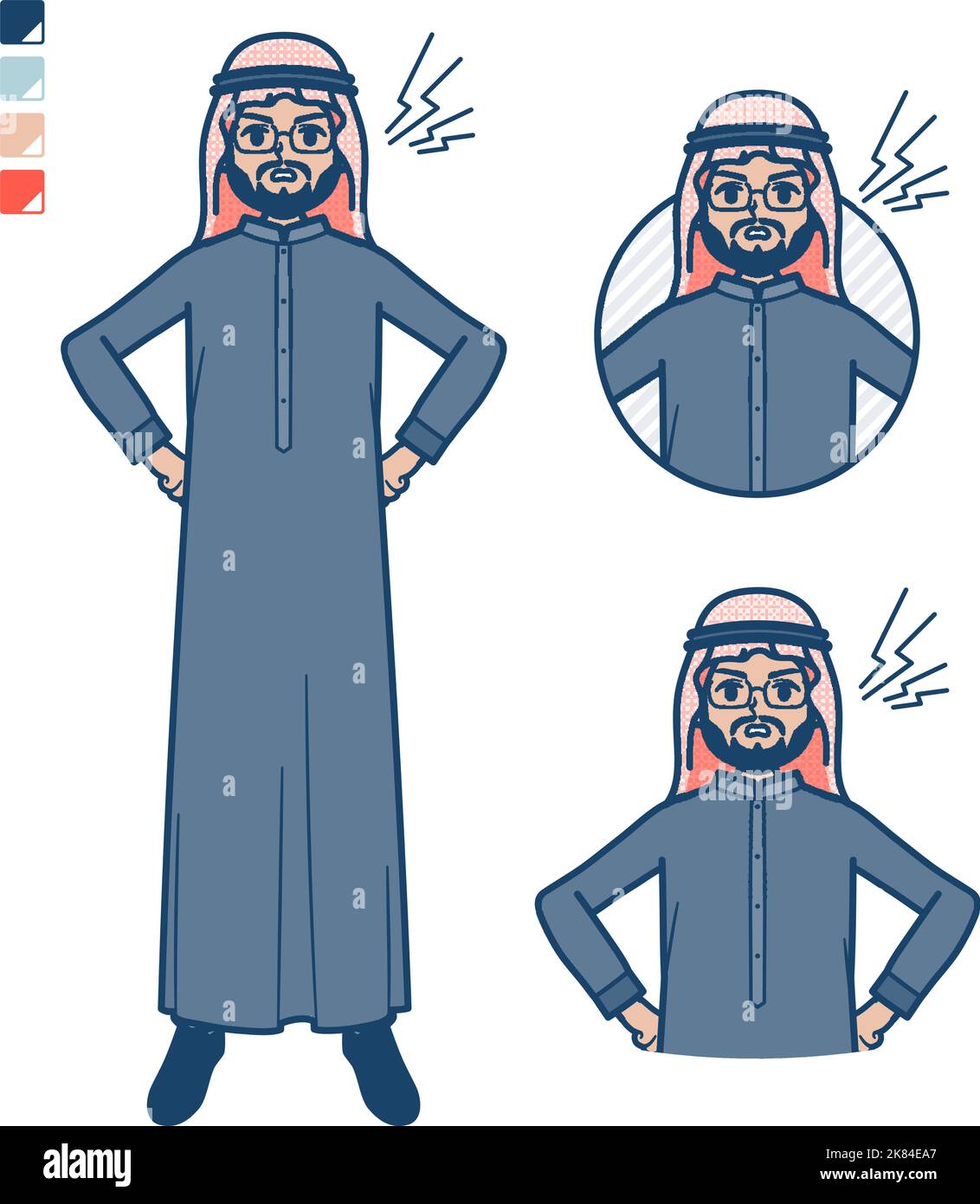 A arabian middle man in Black costume with anger images.It's vector art ...