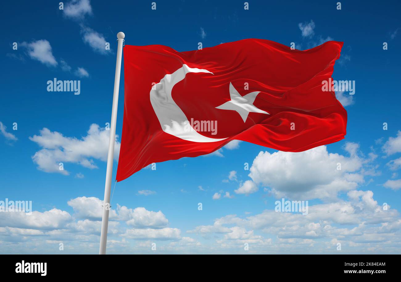 flag of Ottoman, asia at cloudy sky background, panoramic view. flag ...