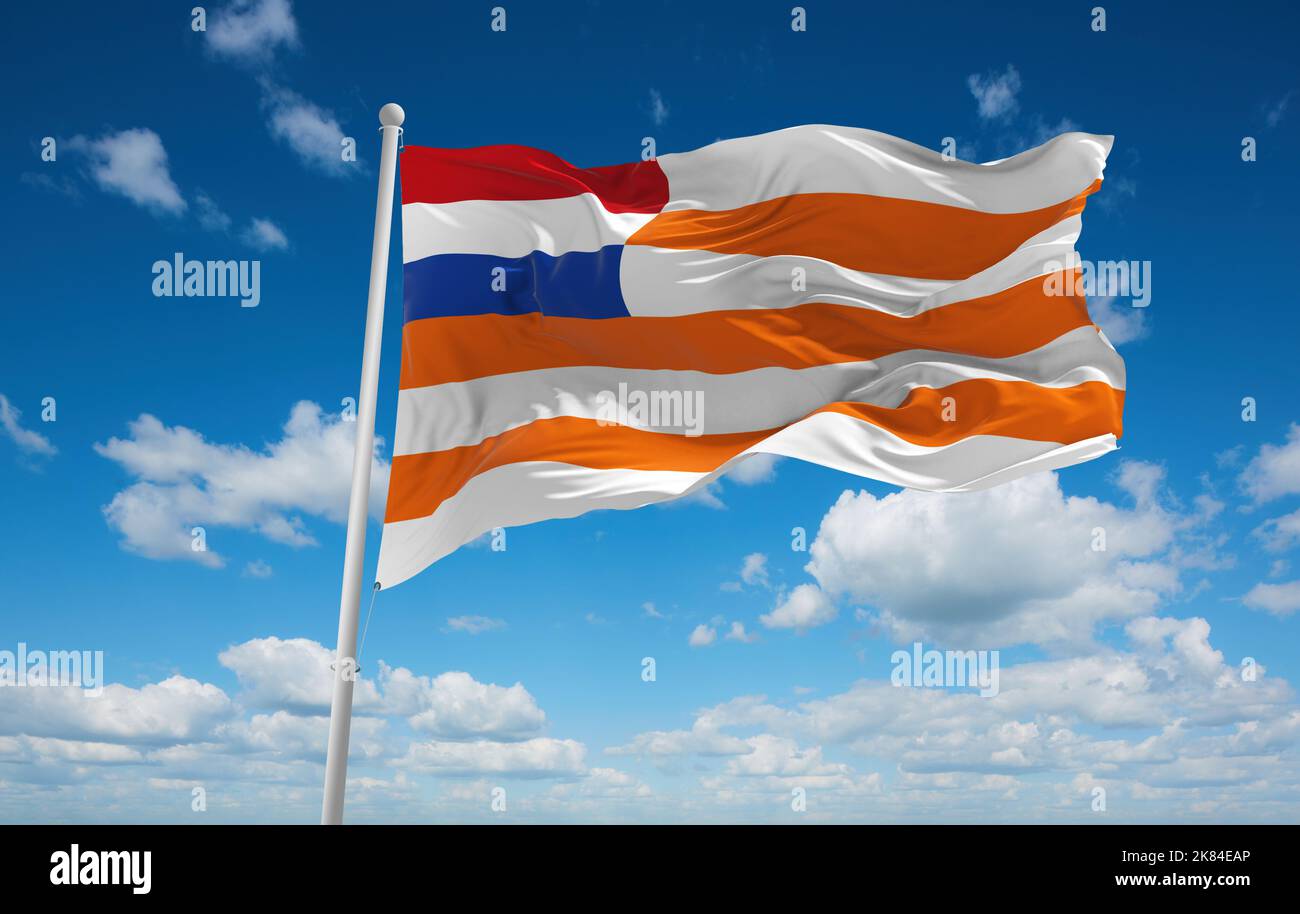 flag of Orange Free State, africa at cloudy sky background, panoramic ...