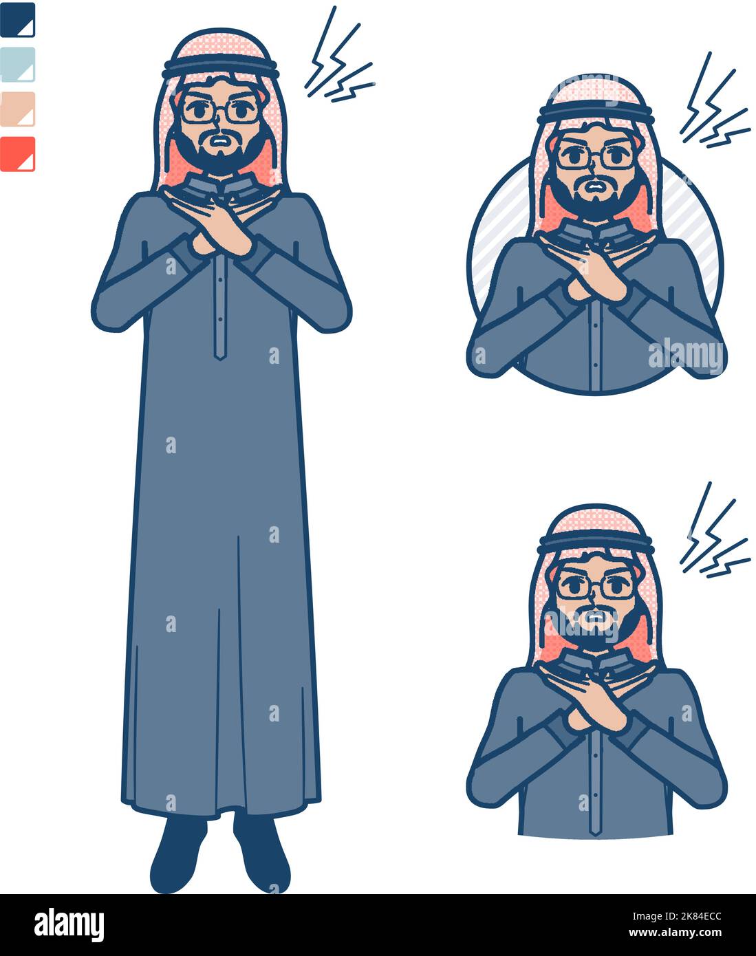 A arabian middle man in Black costume with Making a Cross with arms ...