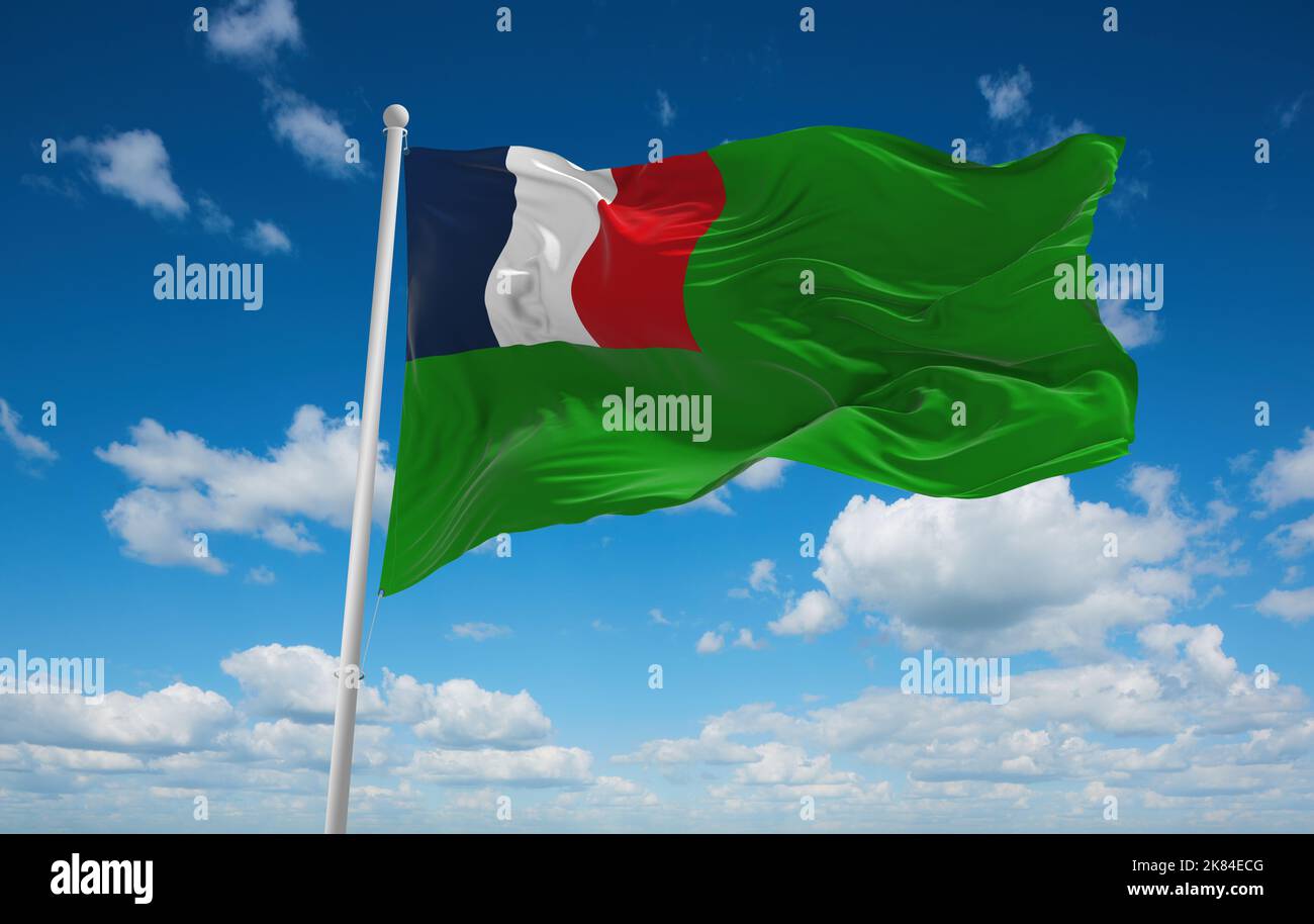 flag of Republic of Independent Guyana 1886 1887, America at cloudy sky ...