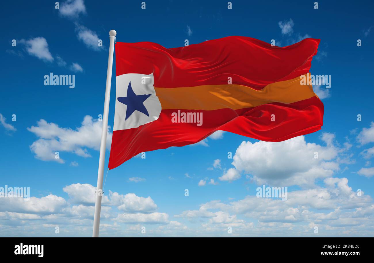 flag of Republic of Lower California, America at cloudy sky background ...