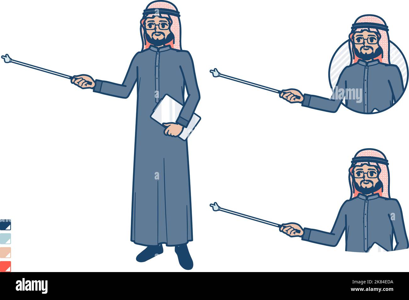 A arabian middle man in Black costume with Explanation with a pointing ...