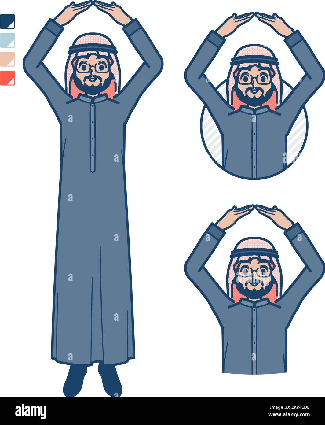 A arabian middle man in Black costume with Making a circle with arms ...