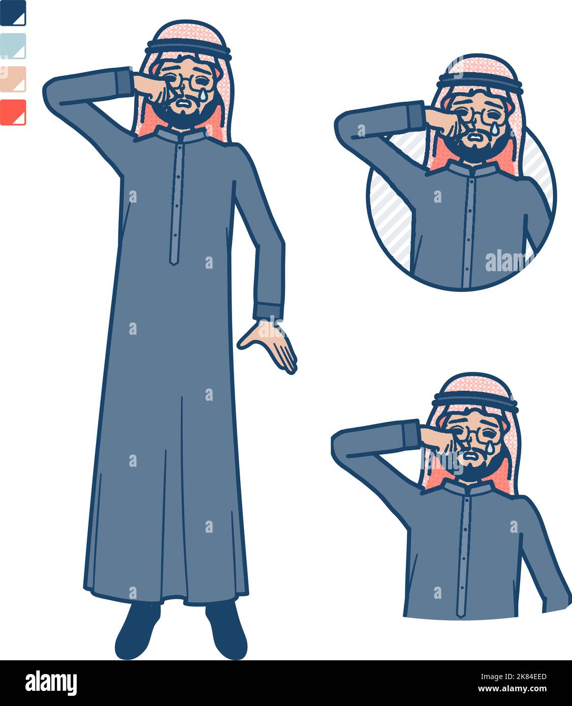 A arabian middle man in Black costume with cry images.It's vector art ...
