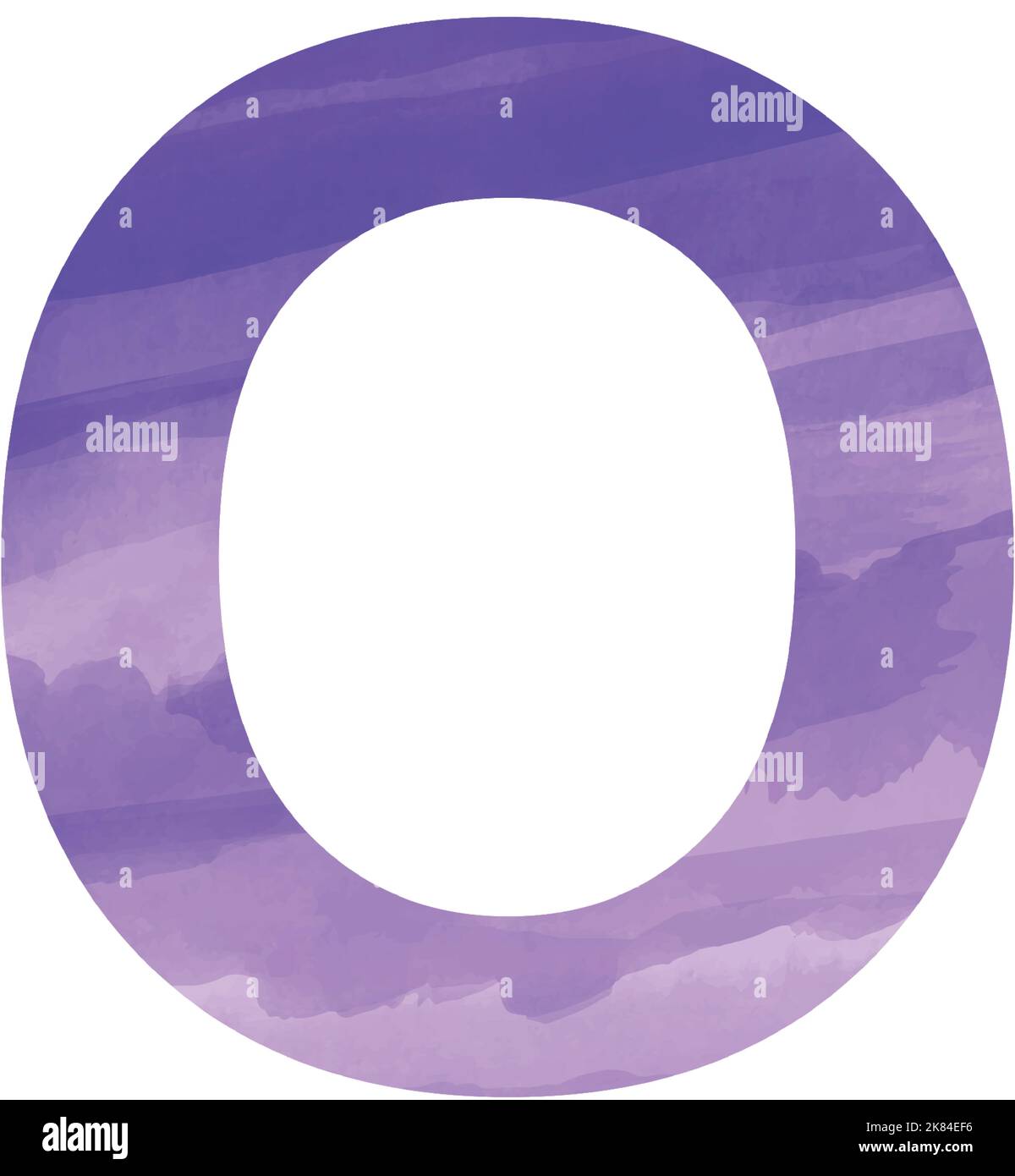 English alphabet, letter O painted with watercolor blue blue paints ...