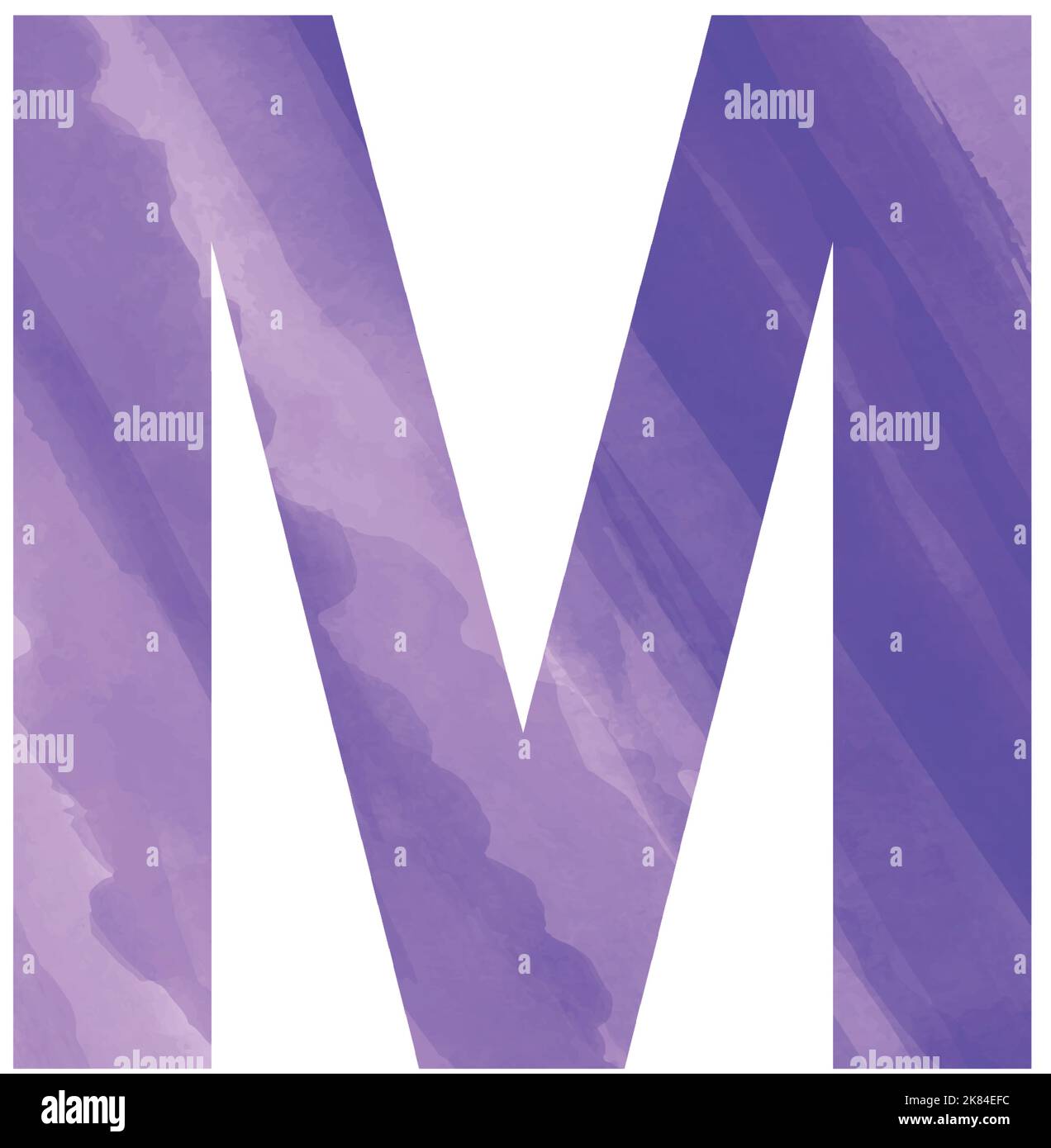 English alphabet, letter M painted with watercolor blue blue paints ...