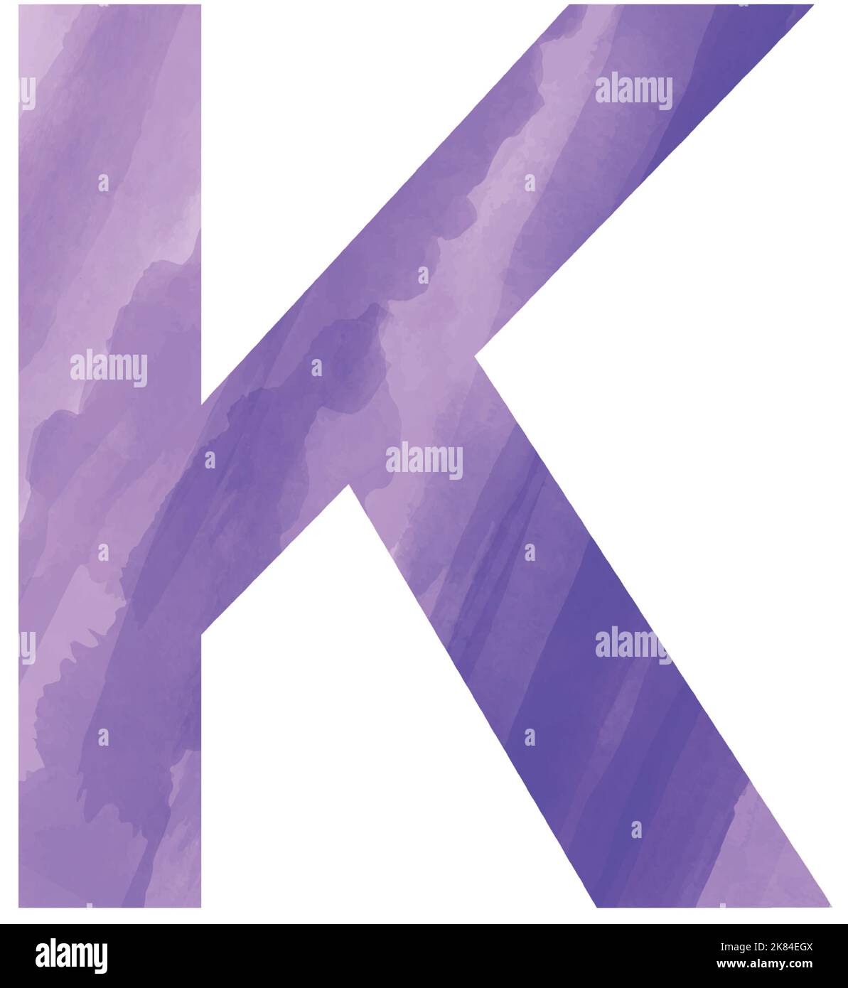 English alphabet, letter K painted with watercolor blue blue paints ...
