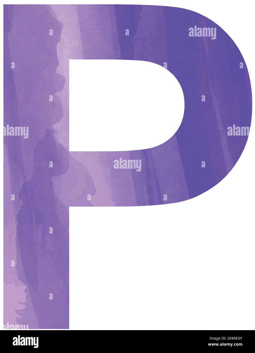 English alphabet, letter P painted with watercolor blue blue paints ...