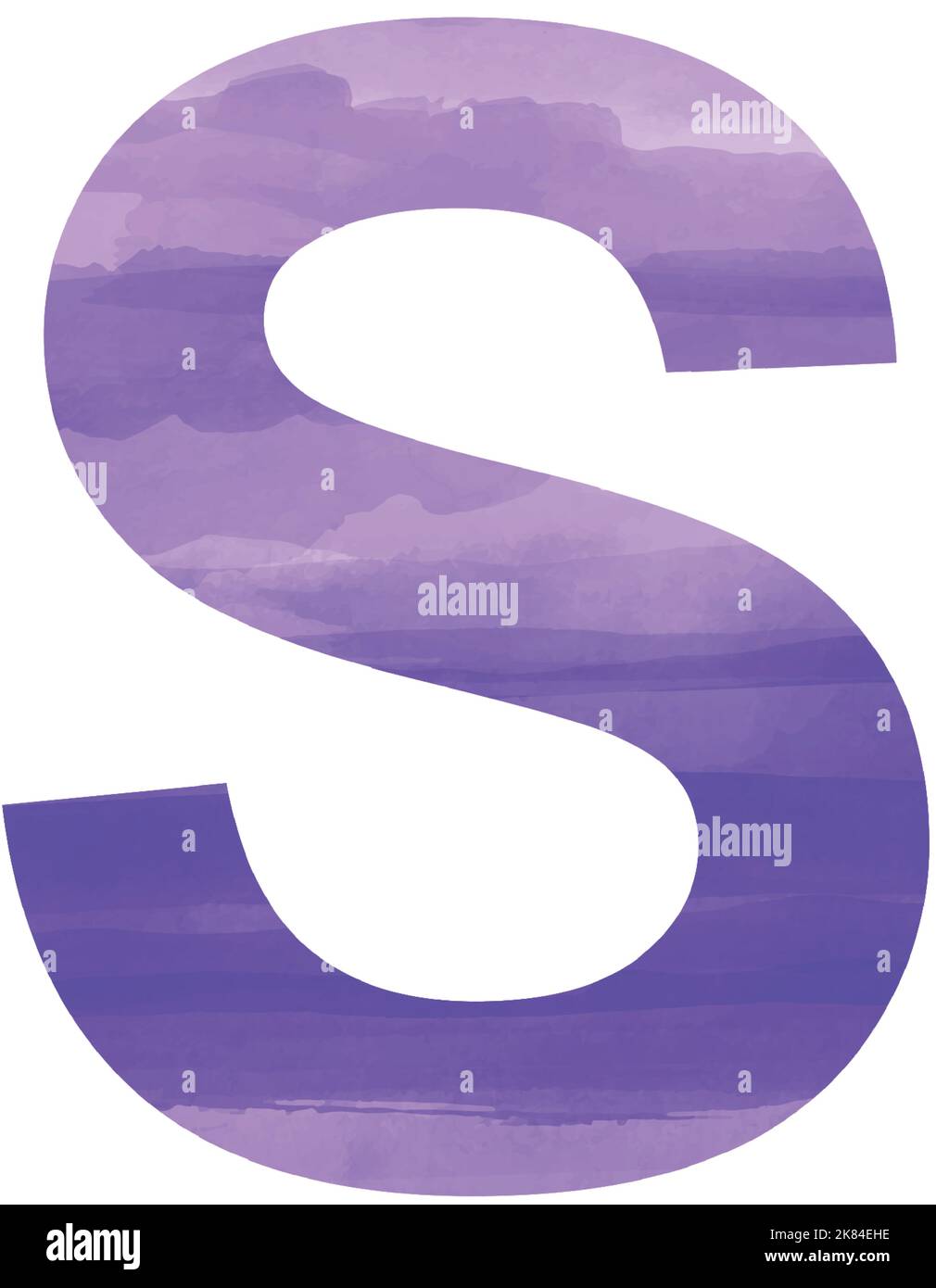 English alphabet, letter S painted with watercolor blue blue paints ...