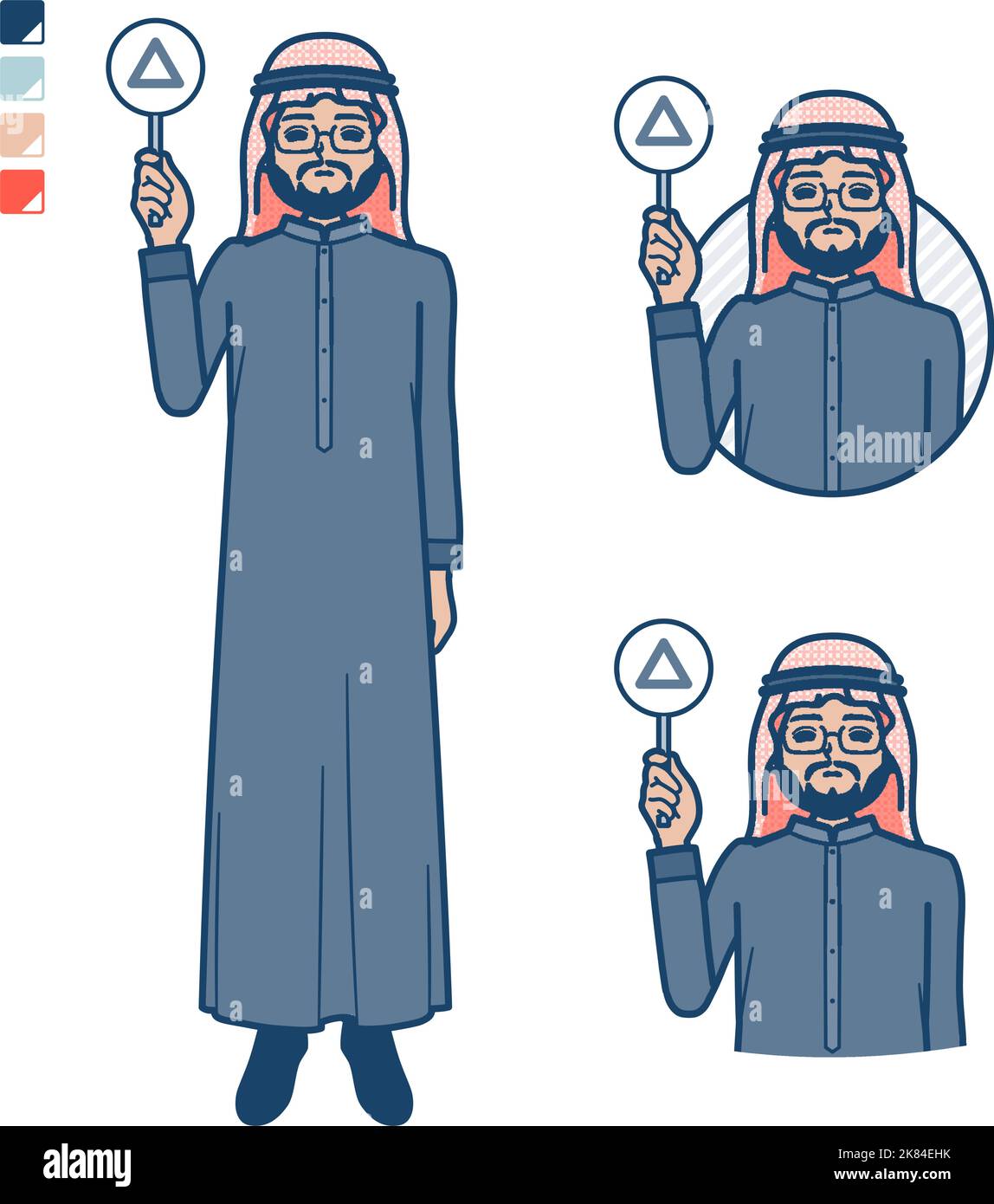 A arabian middle man in Black costume with Put out a Triangle panel ...