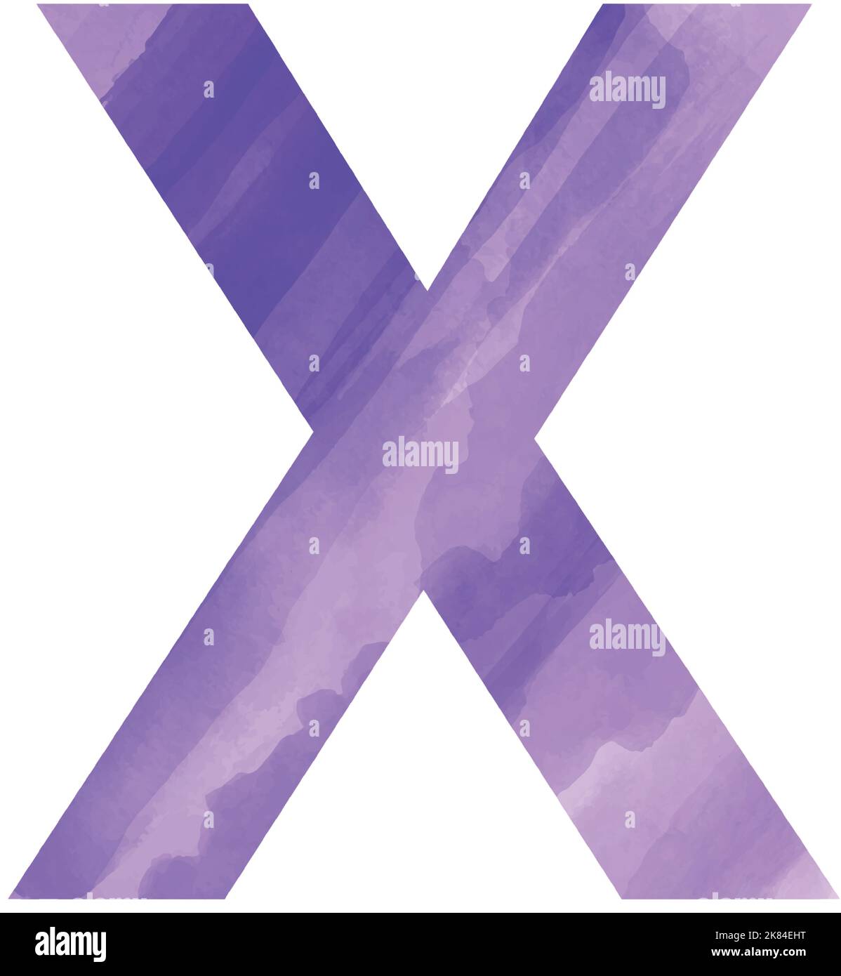 English alphabet, letter X painted with watercolor blue blue paints ...