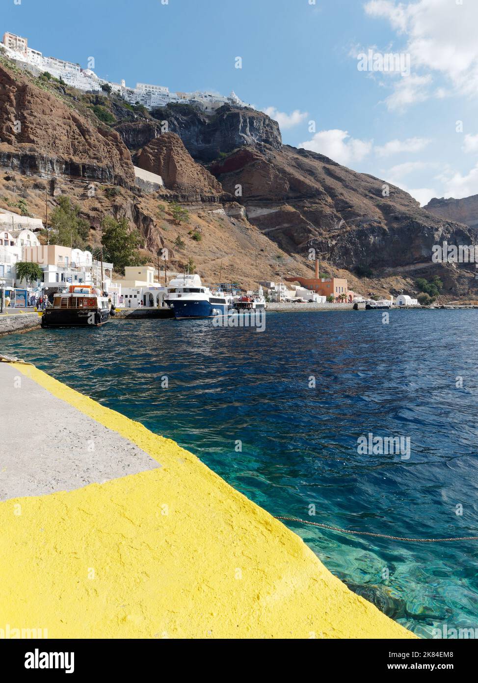 Old Port in the of Fira. Greek Cyclades island of Santorini in the ...