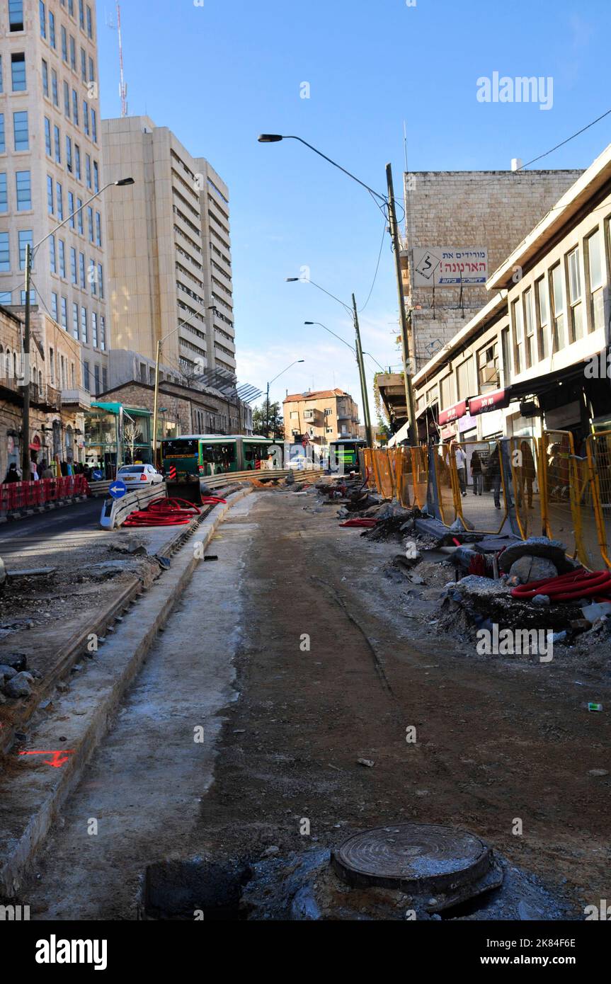 December 2009, Jerusalem Israel. Construction of the Light Rail on ...