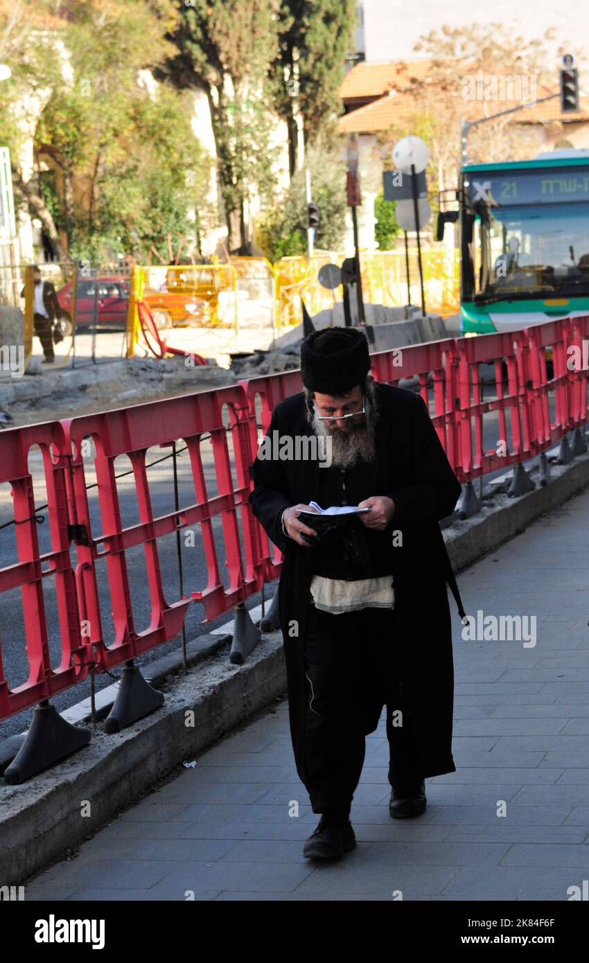 An Orthodox Jewish man walking on Jaffa Street in Jerusalem, Israel ...