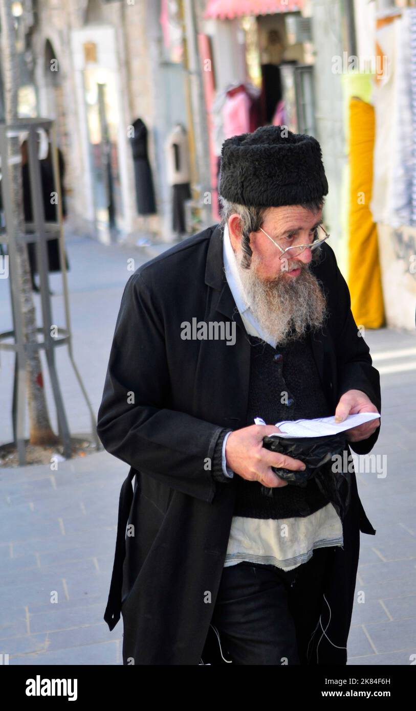 An Orthodox Jewish man walking on Jaffa Street in Jerusalem, Israel ...