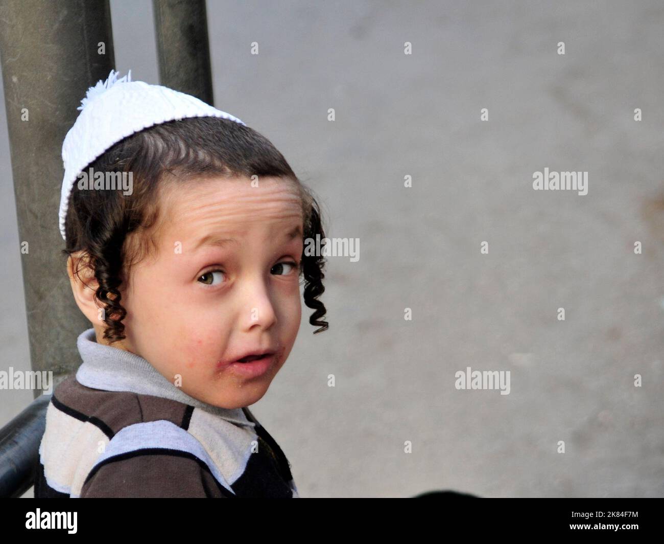 Portrait of a Jewish Hassidic boy taken at the Mea Shearim neighborhood ...