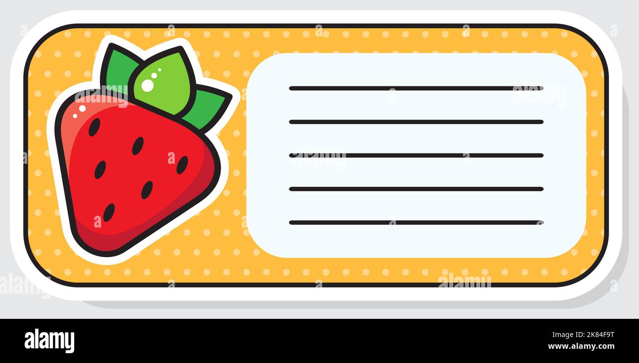 Notebook label. Strawberry cartoon. Baby stickers. Vector illustration ...
