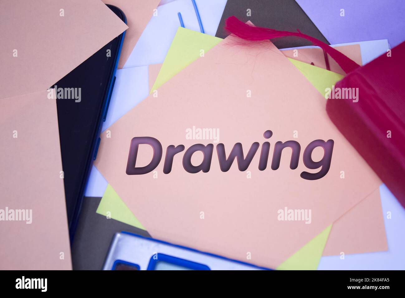 Drawing. Text on adhesive note paper. Event, celebration reminder ...