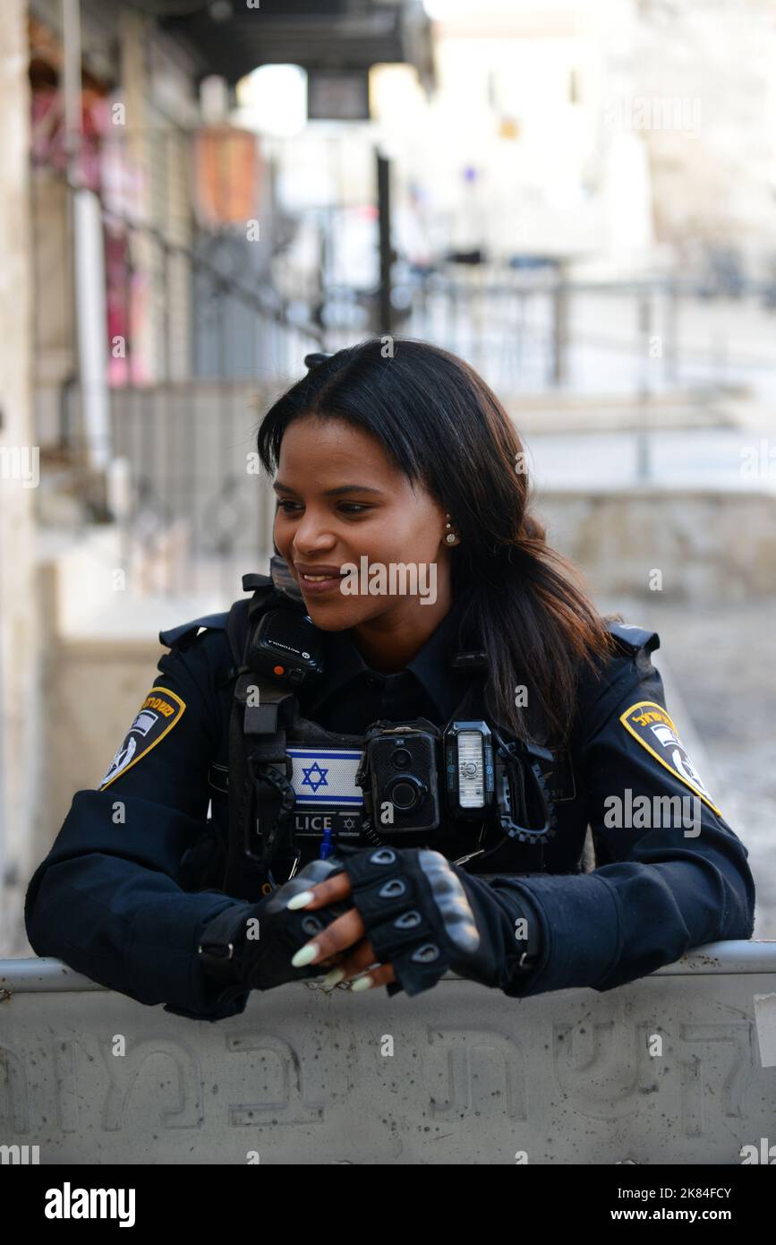 Portrait of a beautiful Israeli policewoman taken in Jerusalem, Israel ...