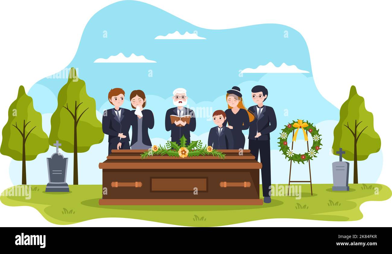Funeral Ceremony in Grave of Sad People in Black Clothes Standing and ...