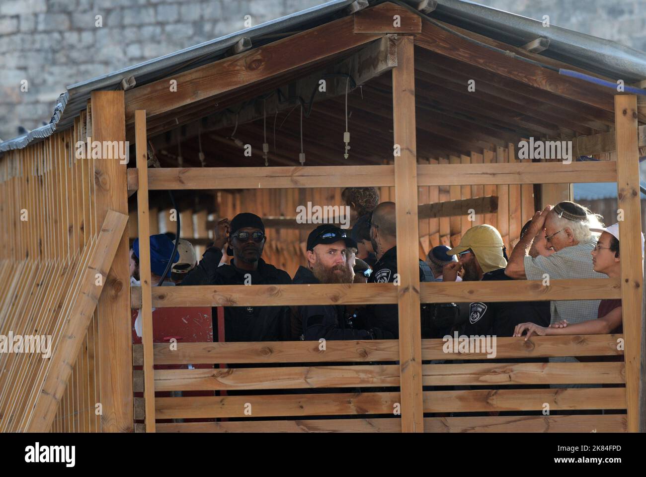 Jewish pilgrims climbing up on the Mughrabi Bridge to the Temple Mount ...