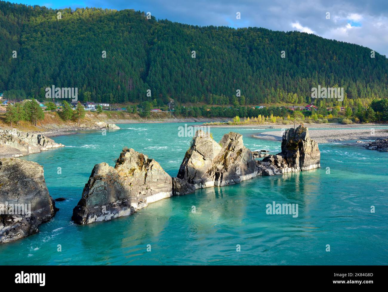 Dragon Teeth Rocks on Katun. Sharp triangular rocks in the bed of a ...