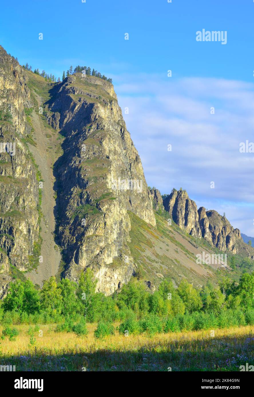 Rocks in the Altai mountains. The valley of the Katuni River along the ...