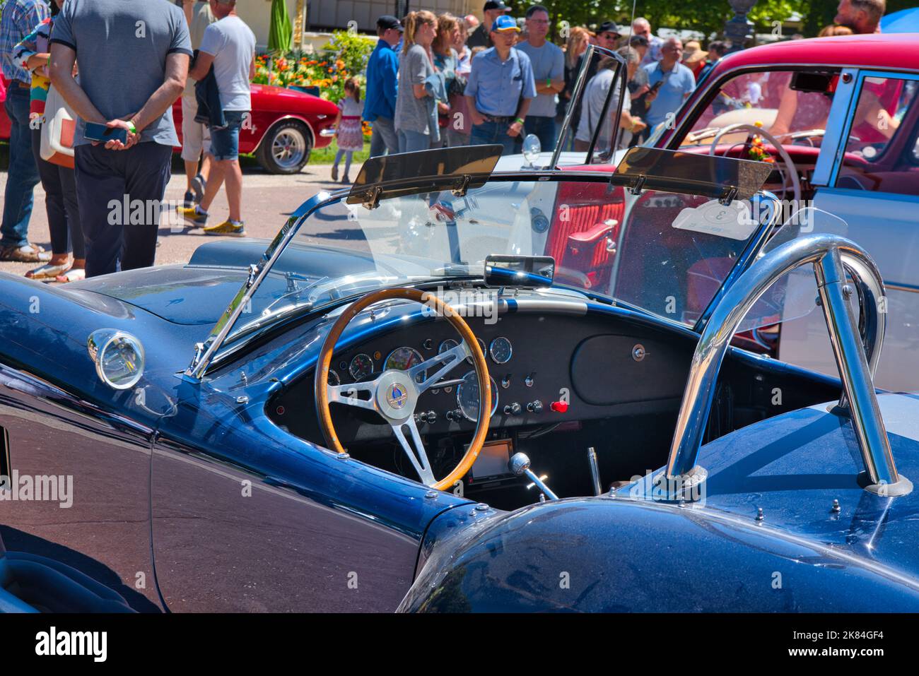 BADEN BADEN, GERMANY - JULY 2022: white blue SHELBY COBRA retro classic ...
