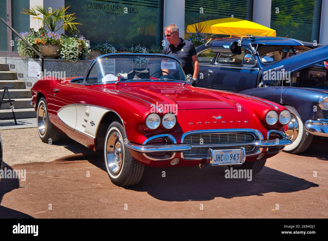 BADEN BADEN, GERMANY - JULY 2022: red white CHEVROLET CORVETTE C1 ...