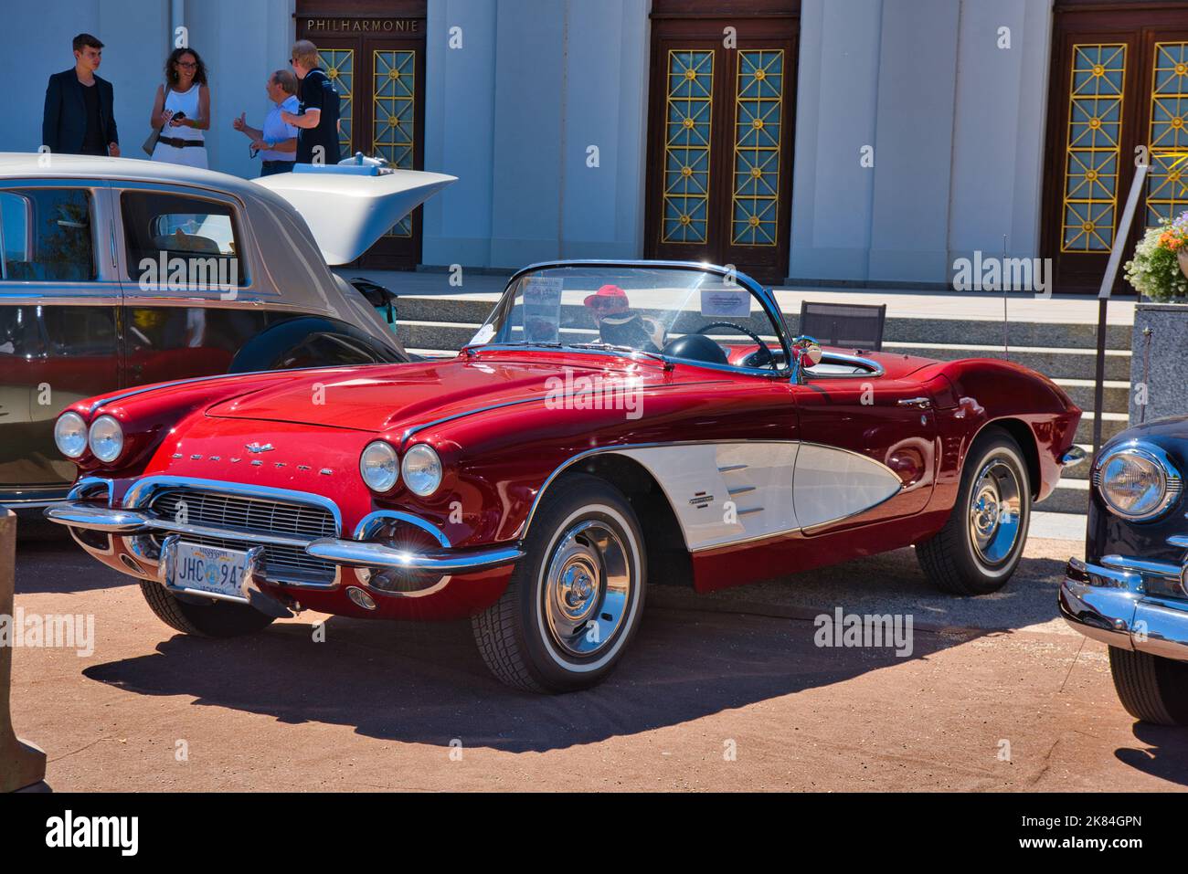 BADEN BADEN, GERMANY - JULY 2022: red white CHEVROLET CORVETTE C1 ...