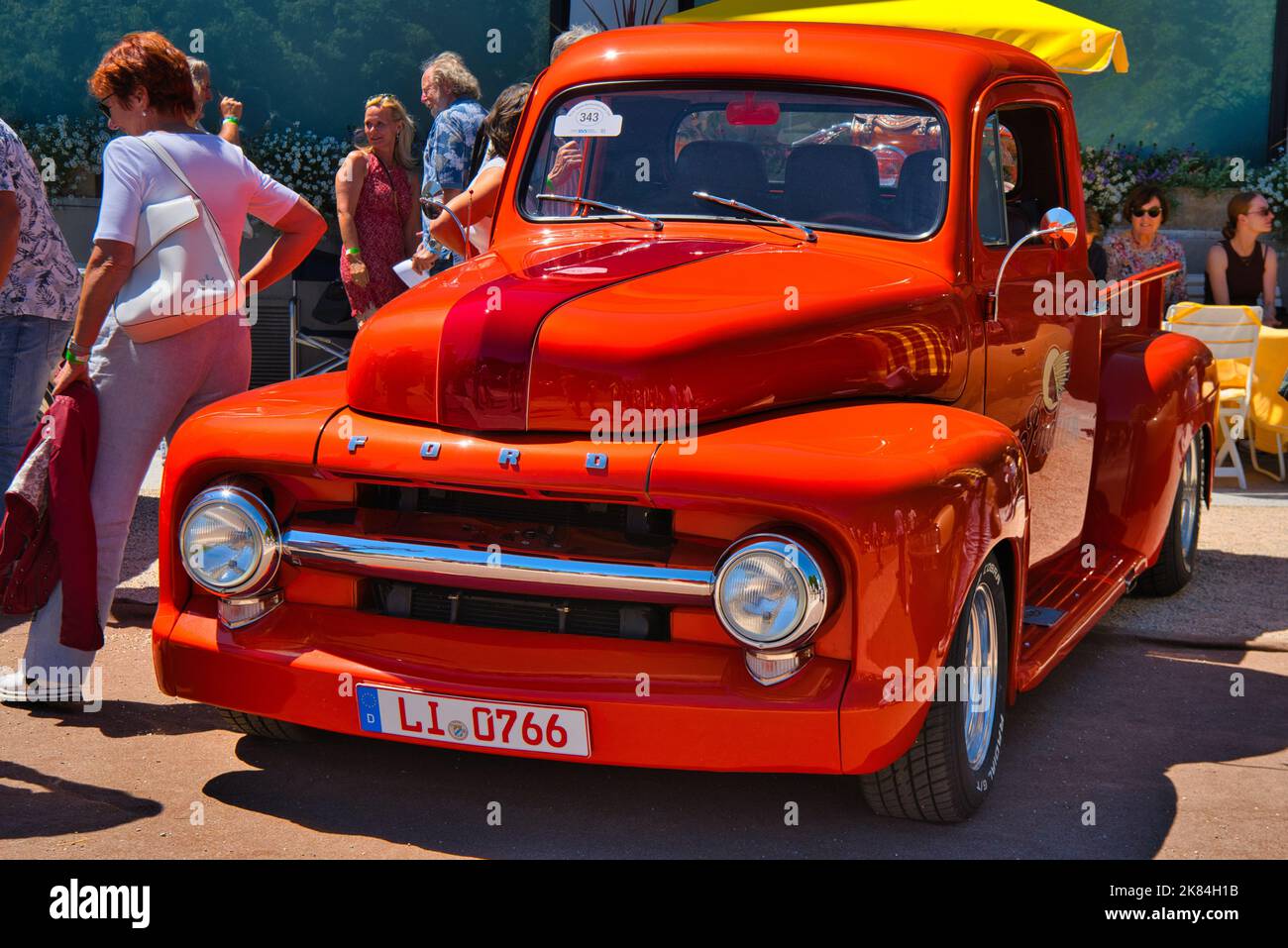 BADEN BADEN, GERMANY - JULY 2022: red 1952 Ford F-1 F 100 Pickup Truck ...