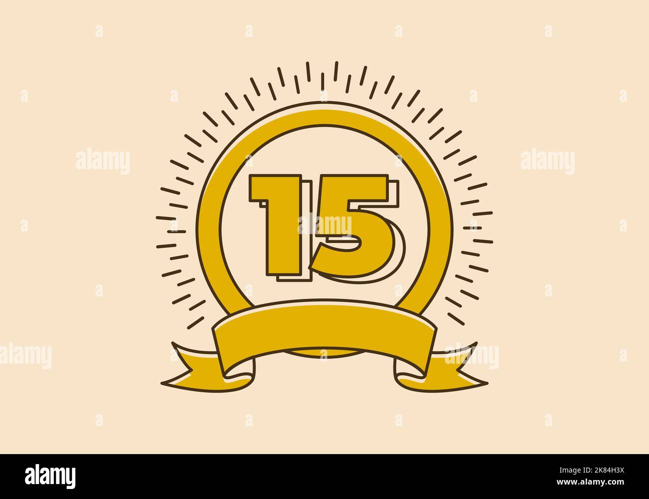 Vintage retro yellow circle badge with number 15 on it Stock Vector ...