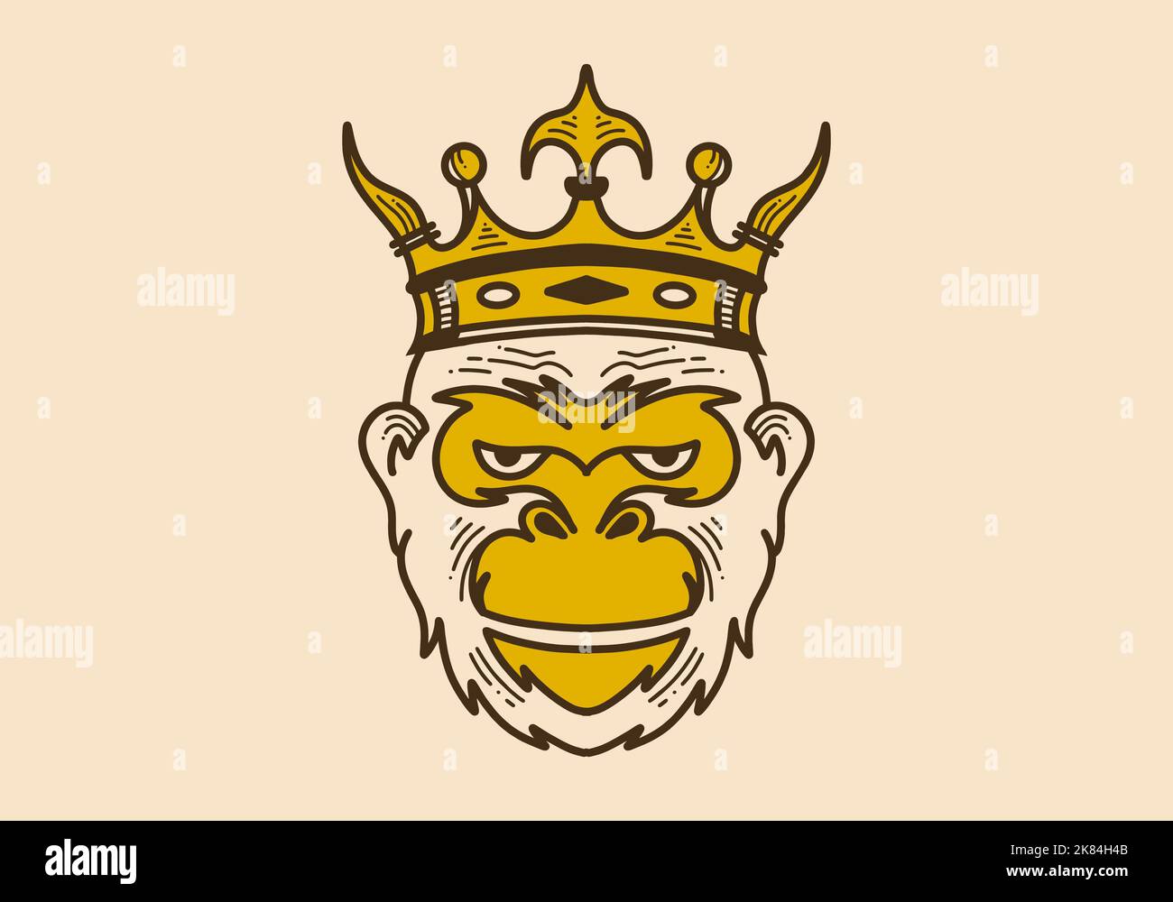 Vintage art illustration design of a apes head wearing crown Stock ...