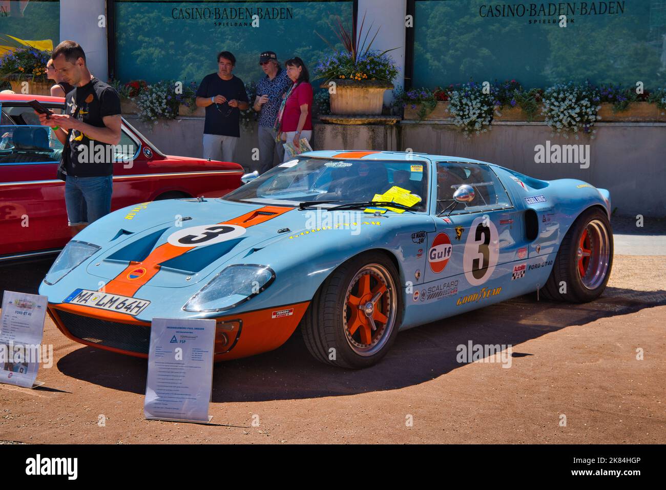 BADEN BADEN, GERMANY - JULY 2022: light blue orange FORD GT40 GT sport ...