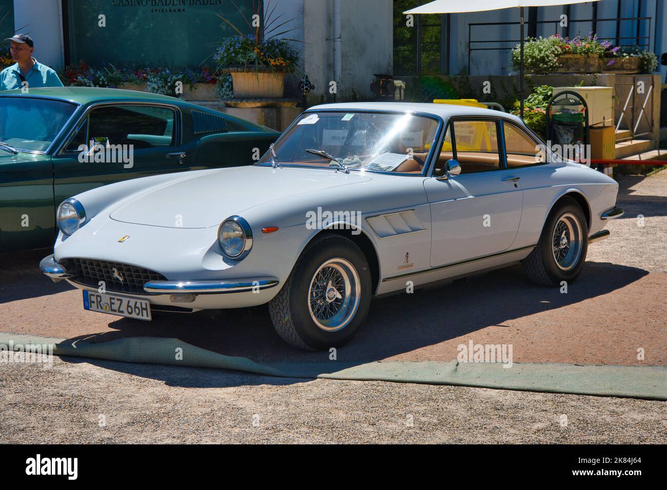 BADEN BADEN, GERMANY - JULY 2022: white 1966 FERRARI 330 GTC, oldtimer meeting in Kurpark Stock ...