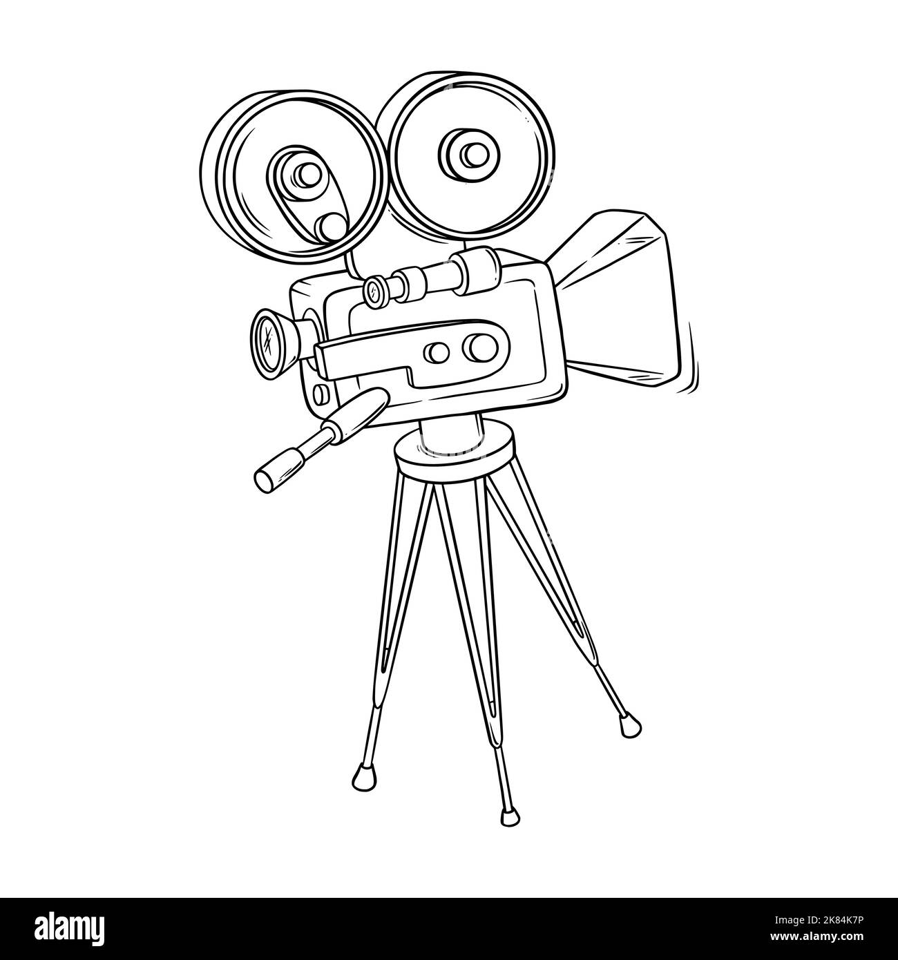 Cinema camera sketch. Cinema vintage camera in doodle style. Vector illustration isolated on ...