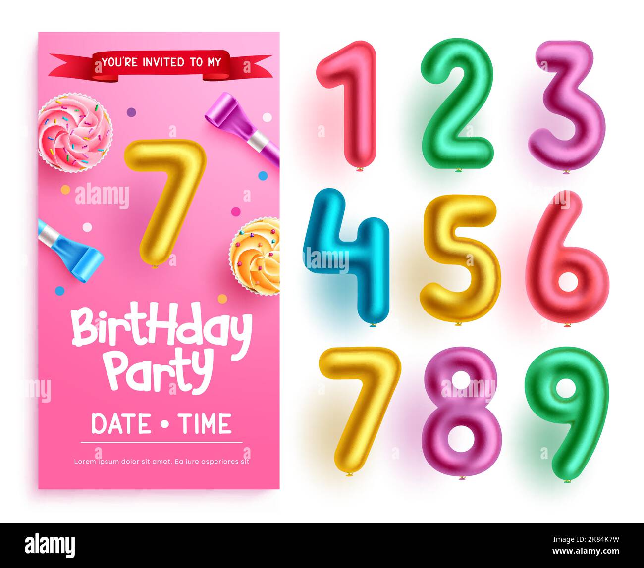 Birthday numbers vector set design. Birthday invitation kit with ...