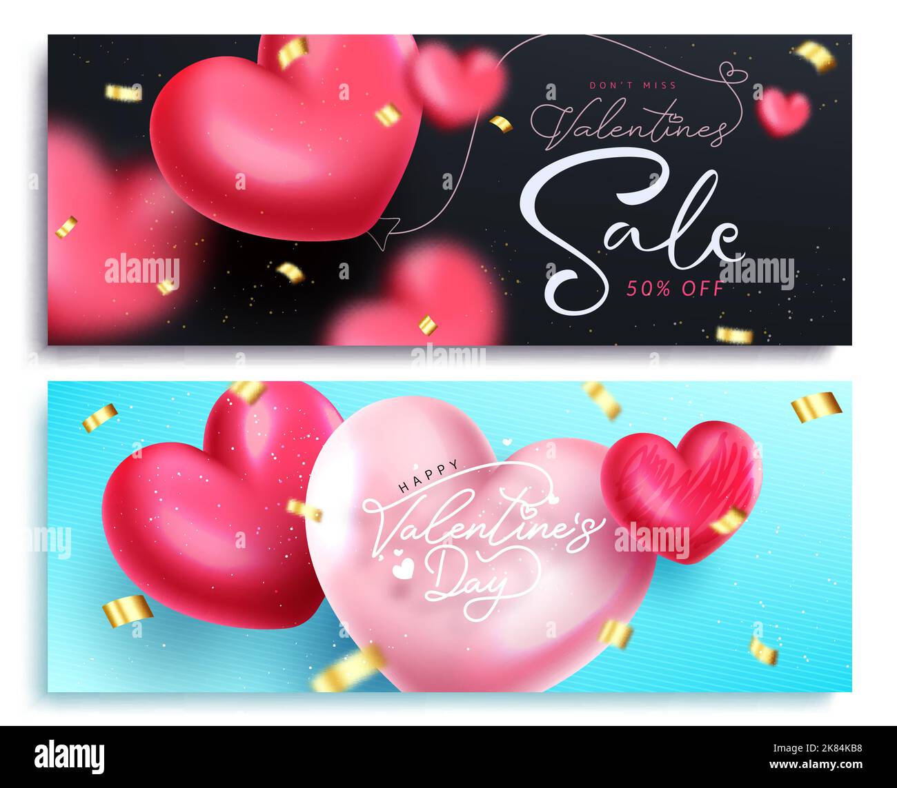 Valentine's sale vector banner set design. Happy valentine's day promo ...