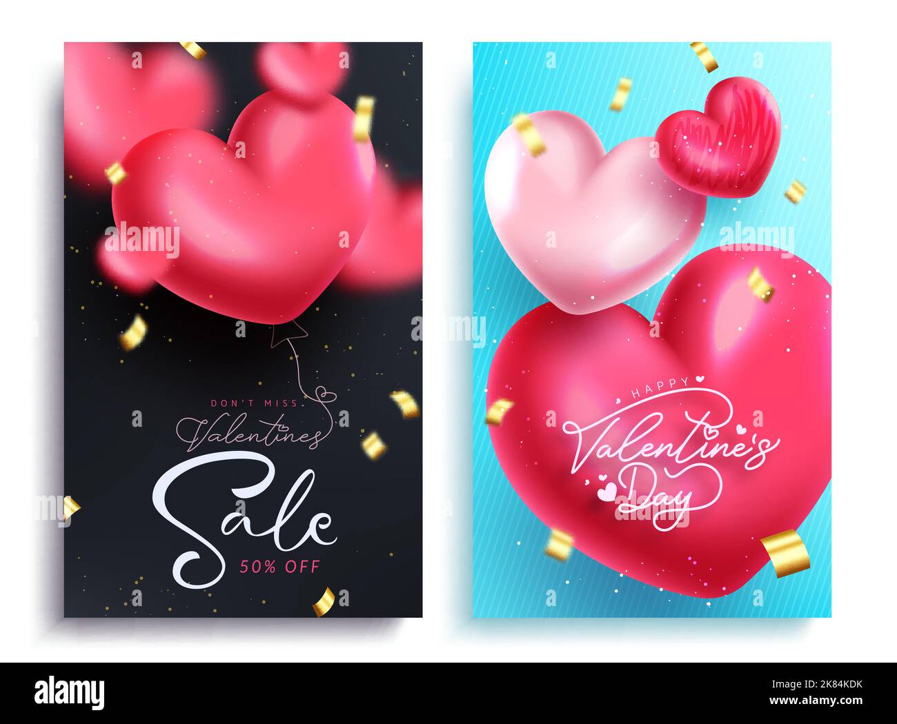 Valentine's sale poster set design. Happy valentine's day promo price ...