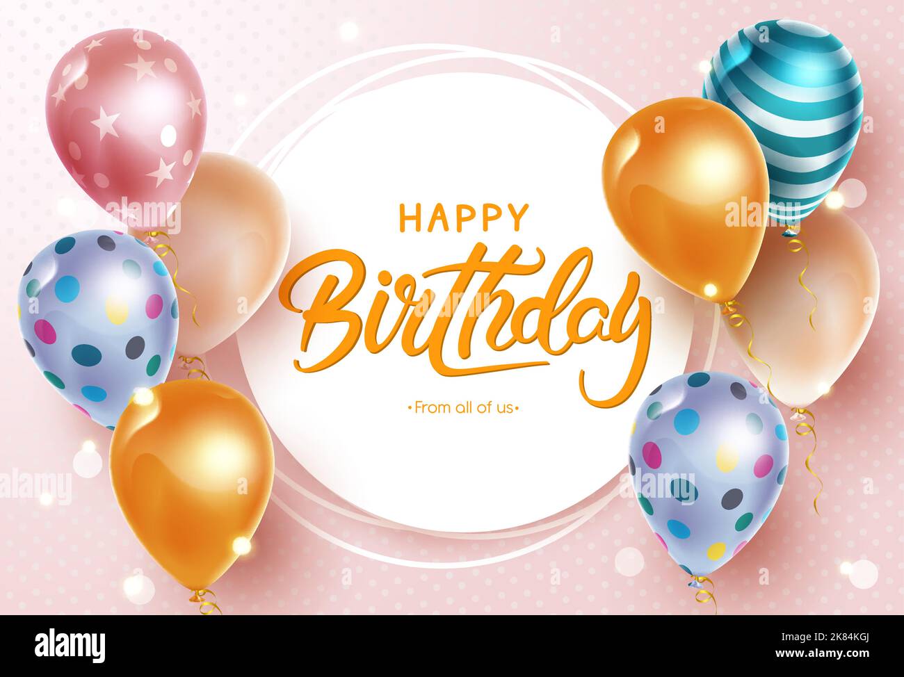 Birthday greeting vector template design. Happy birthday text in circle space with colorful ...