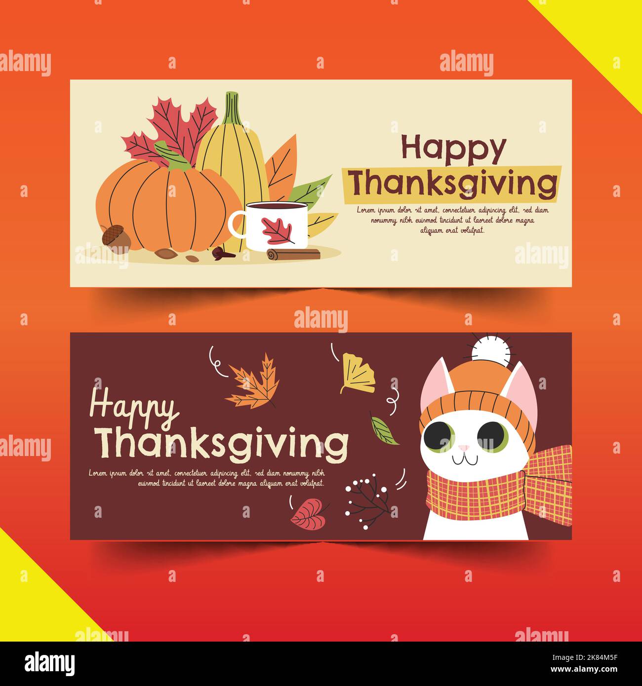 hand drawn flat thanksgiving horizontal banners set vector design ...