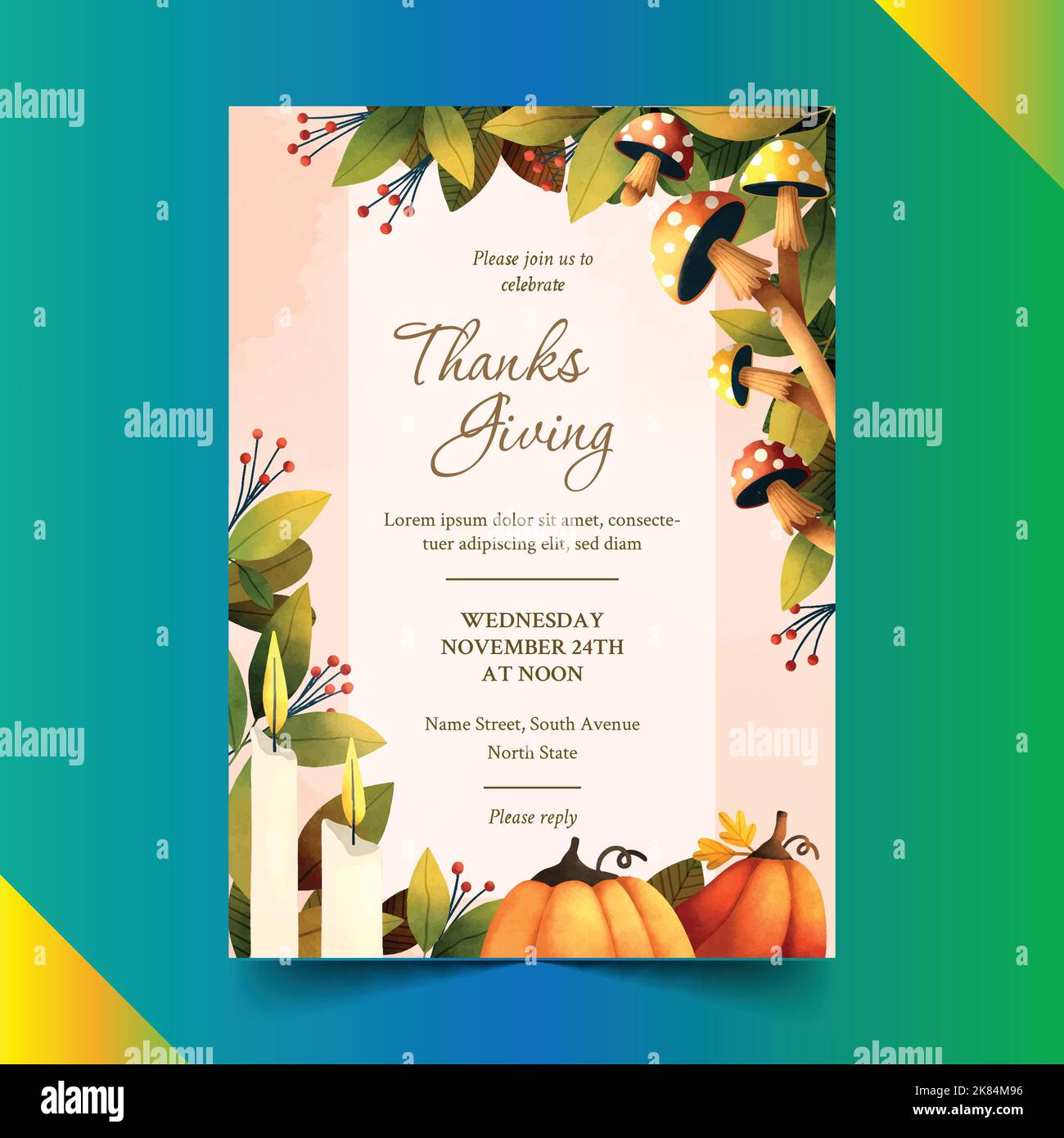 watercolor thanksgiving invitation template vector design illustration ...