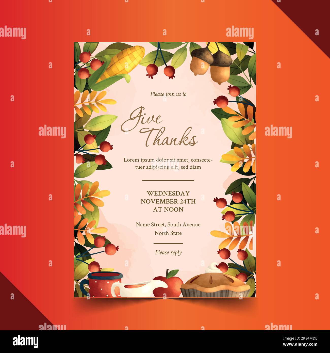 watercolor thanksgiving invitation template vector design illustration ...